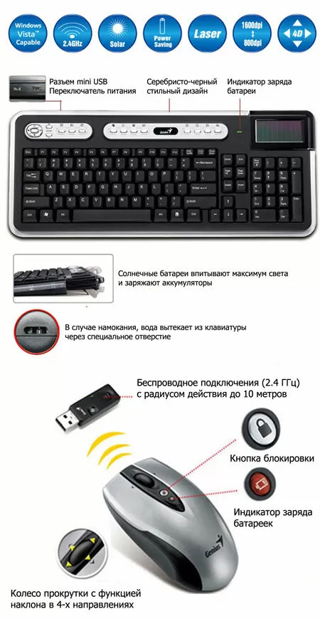 Genius SlimStar 820 Solargizer - беспроводной комплект на солнечных ...